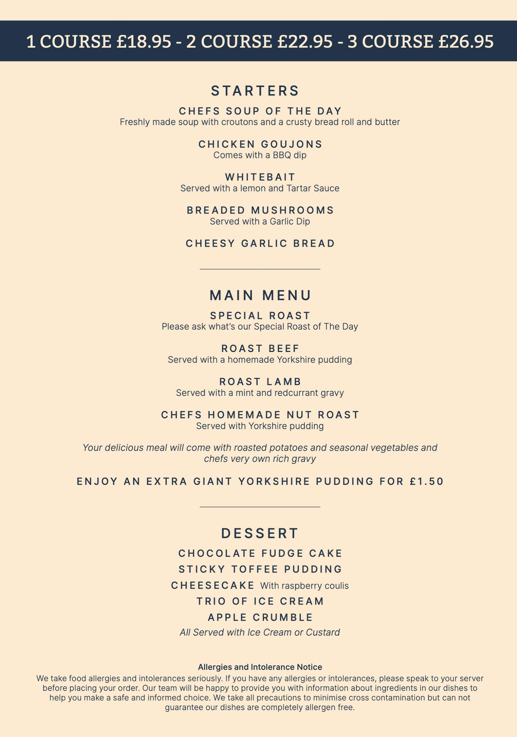 Menus | The Waverton Arms – Village Pub & Restaurant near Chester